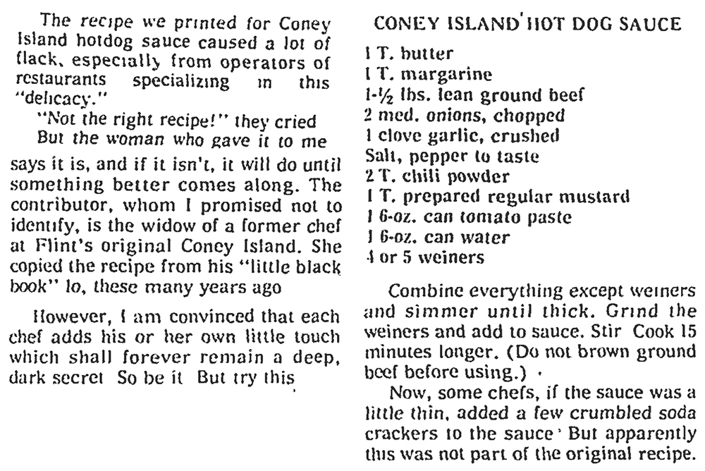 Where did the Flint Coney sauce recipe that includes ground hot dogs ...
